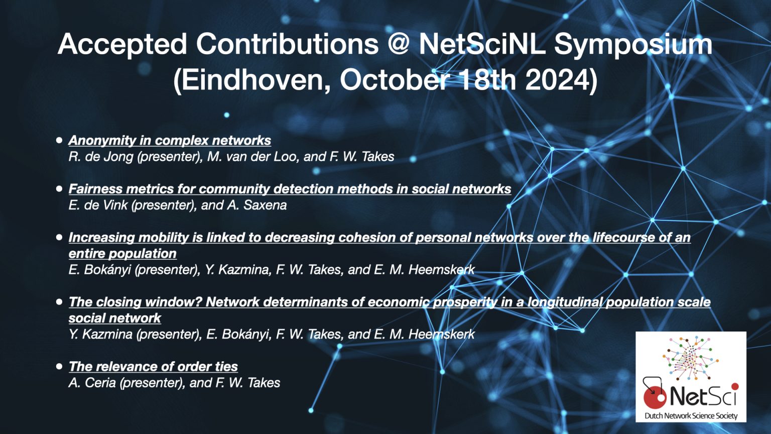 CNS group talks at Dutch Network Science Society Symposium – Leiden Computational Network Science