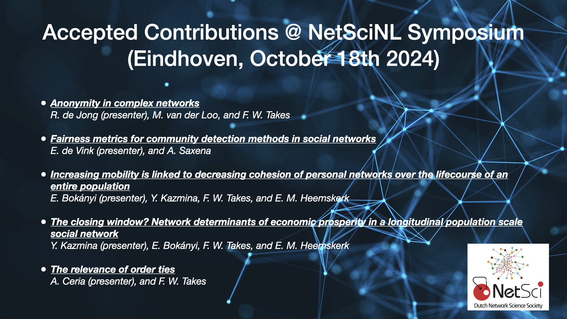 CNS group talks at Dutch Network Science Society Symposium – Leiden ...